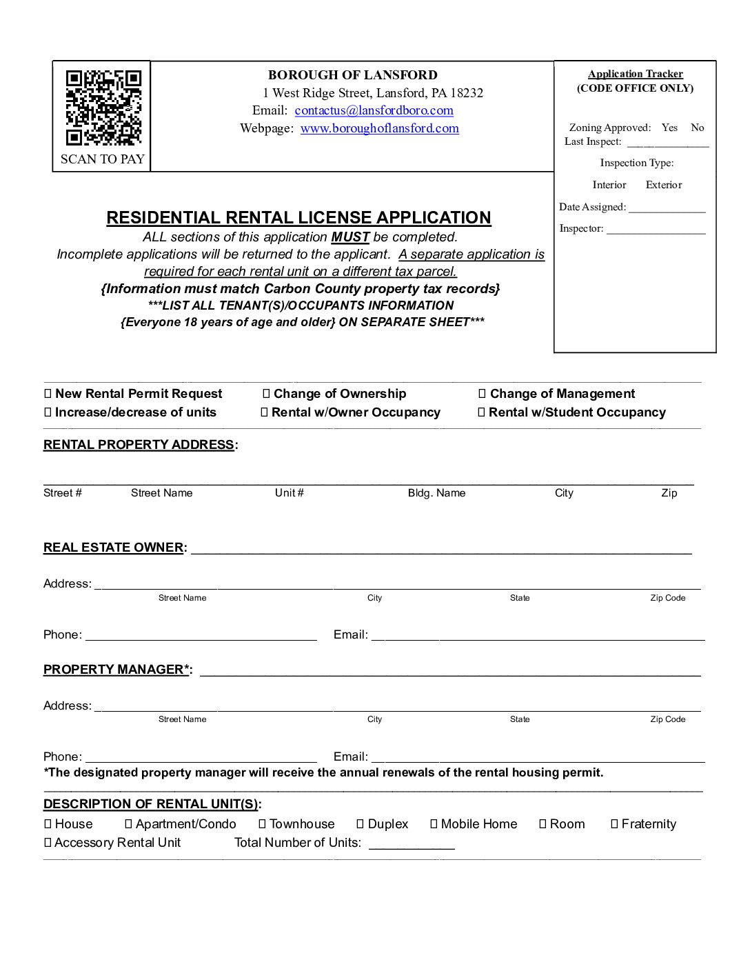 Forms – Borough of Lansford
